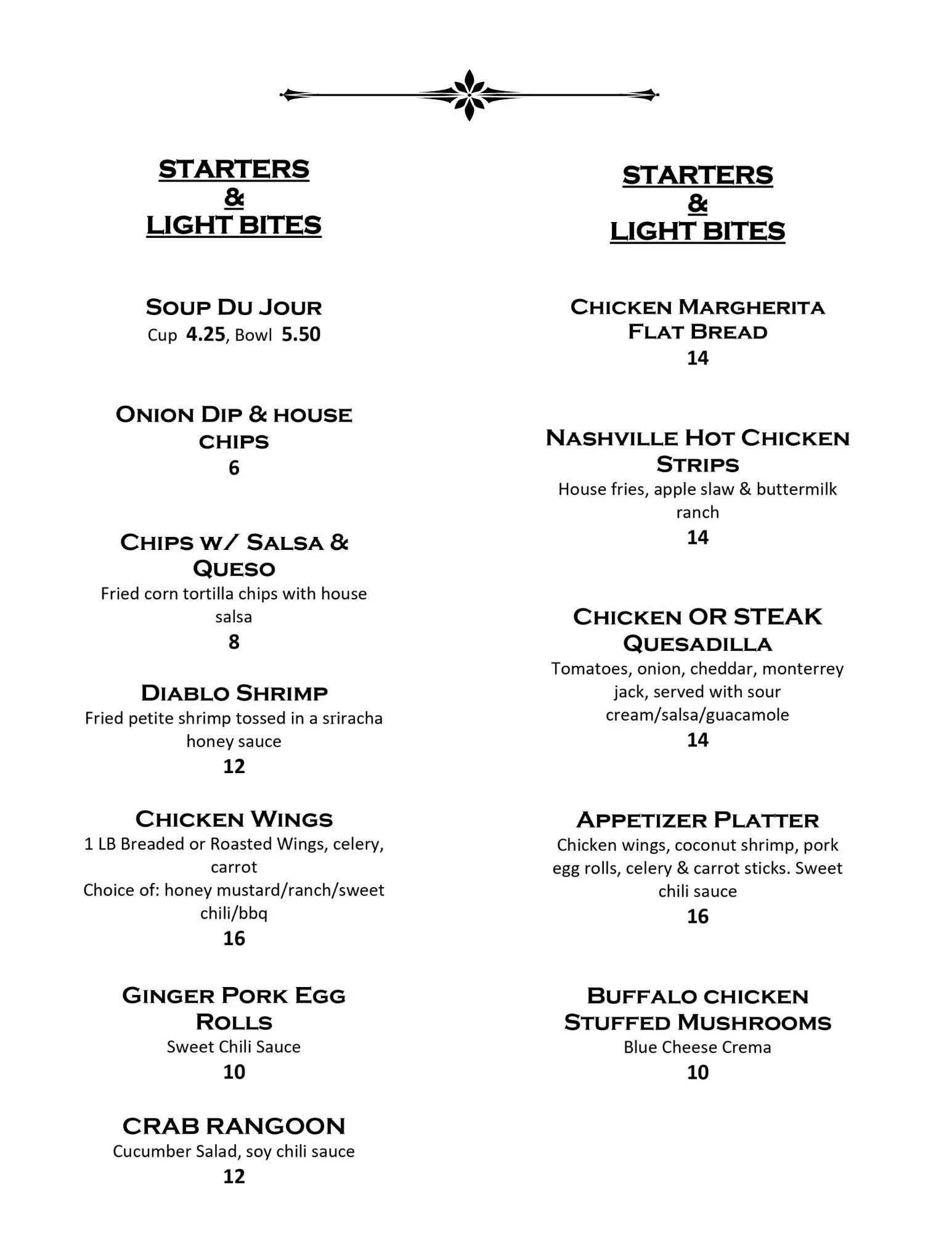 Menu — Diamante Country Club