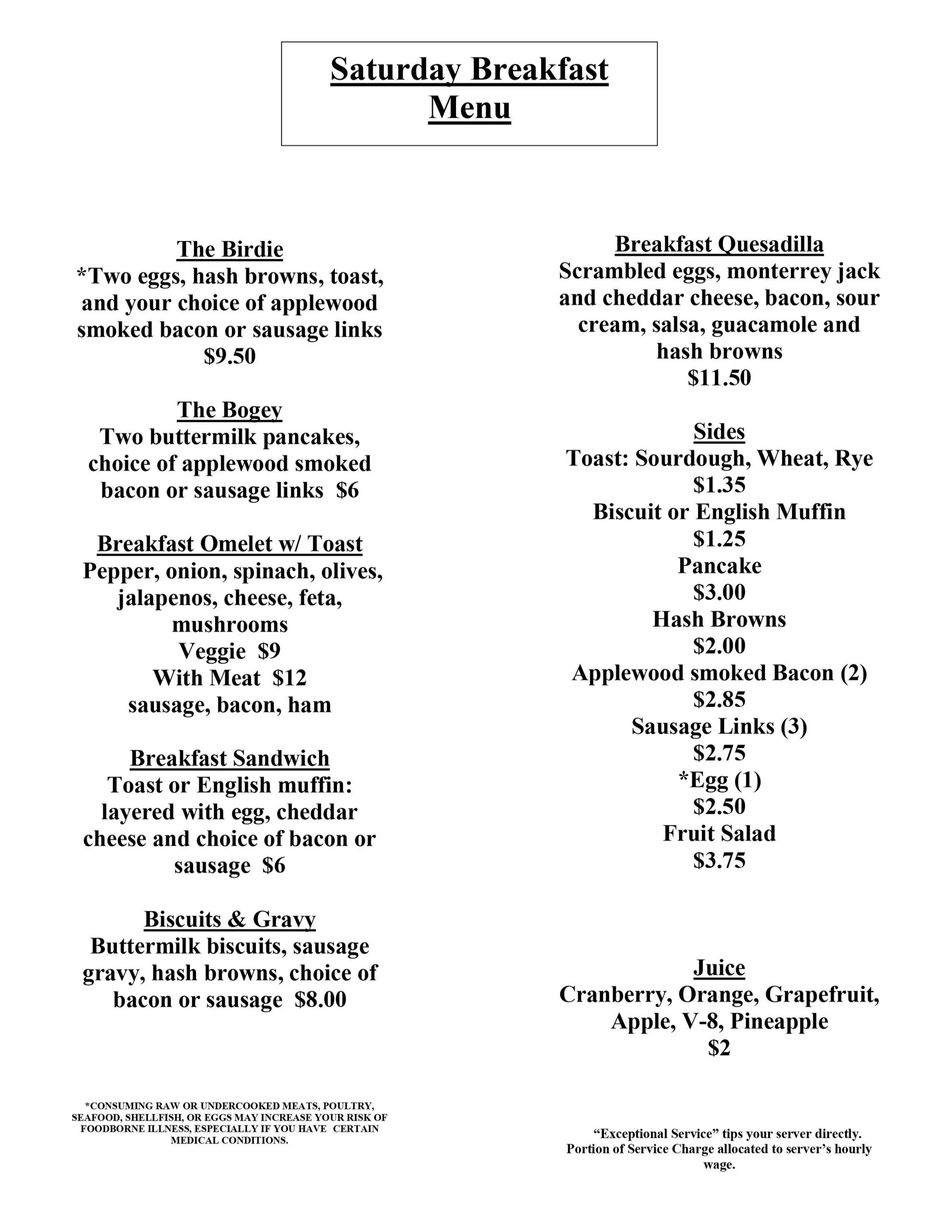 Menu — Diamante Country Club