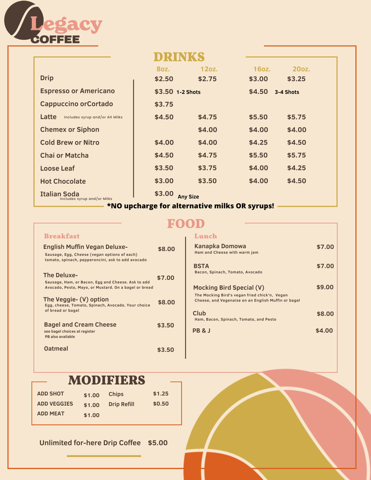 Menu — Legacy Coffee Company