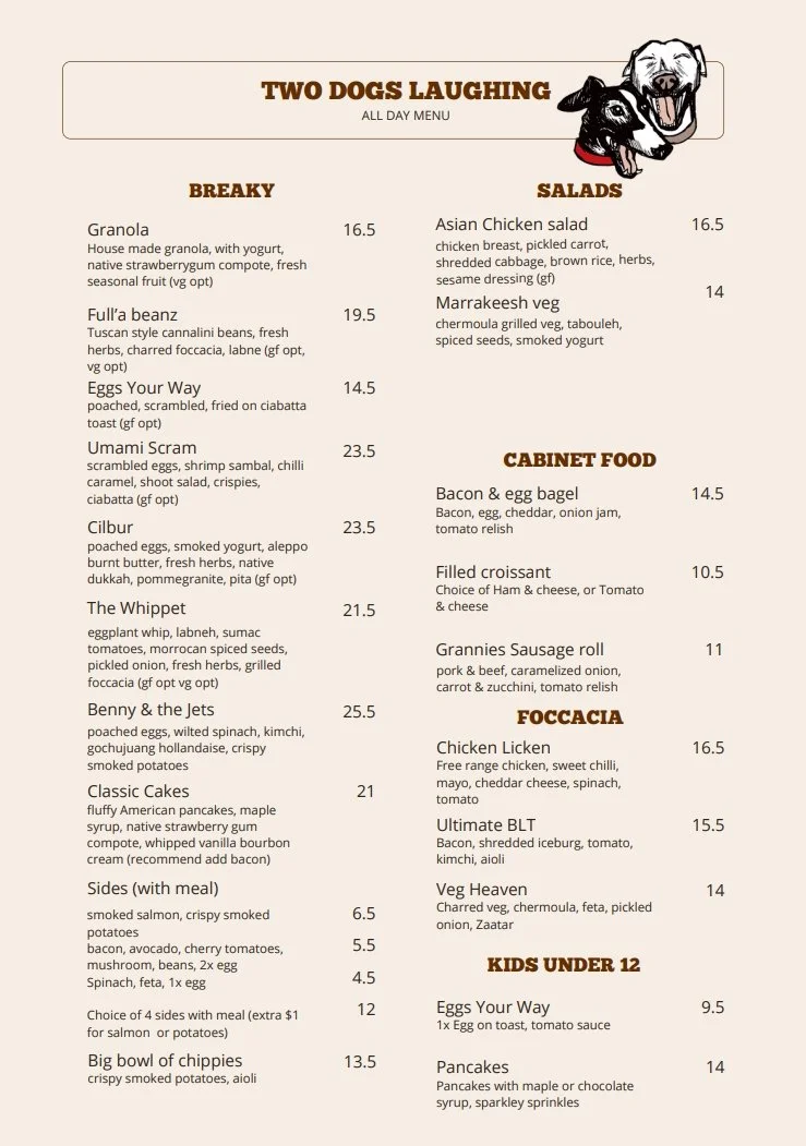 Menu 1 — Two Dogs Laughing