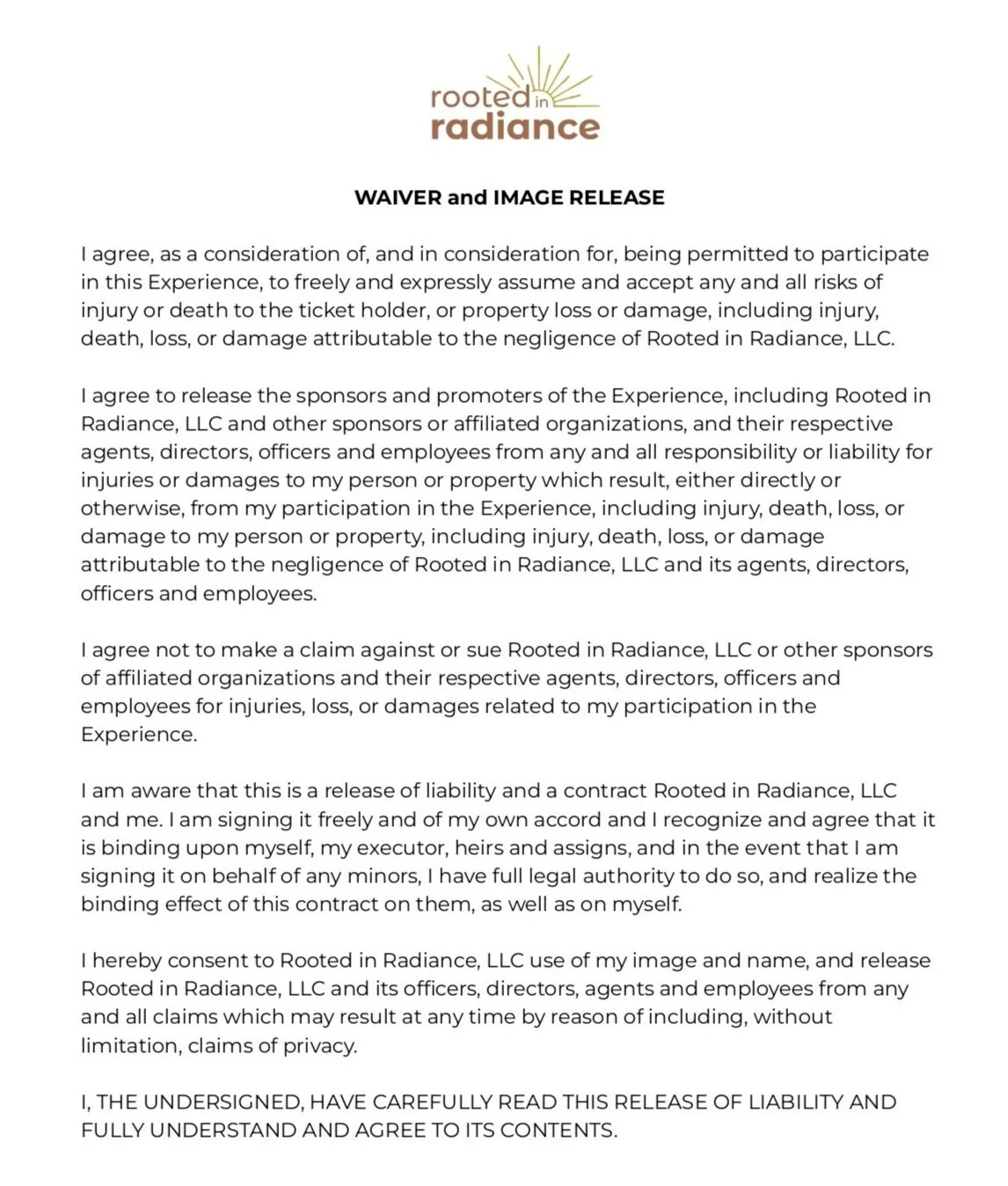 Waiver Agreement — Rooted in Radiance