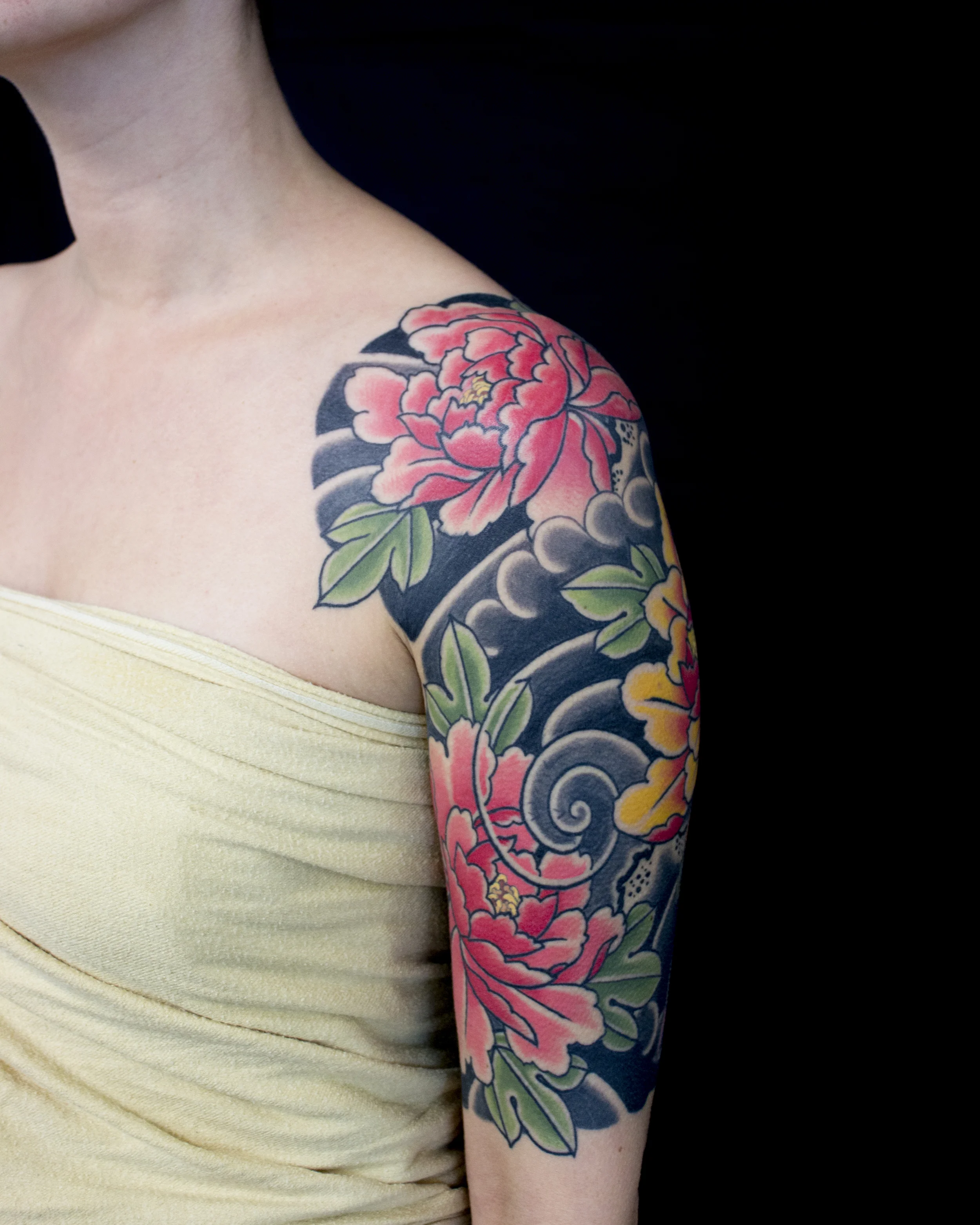 Japanese Flower Tattoo Half Sleeve