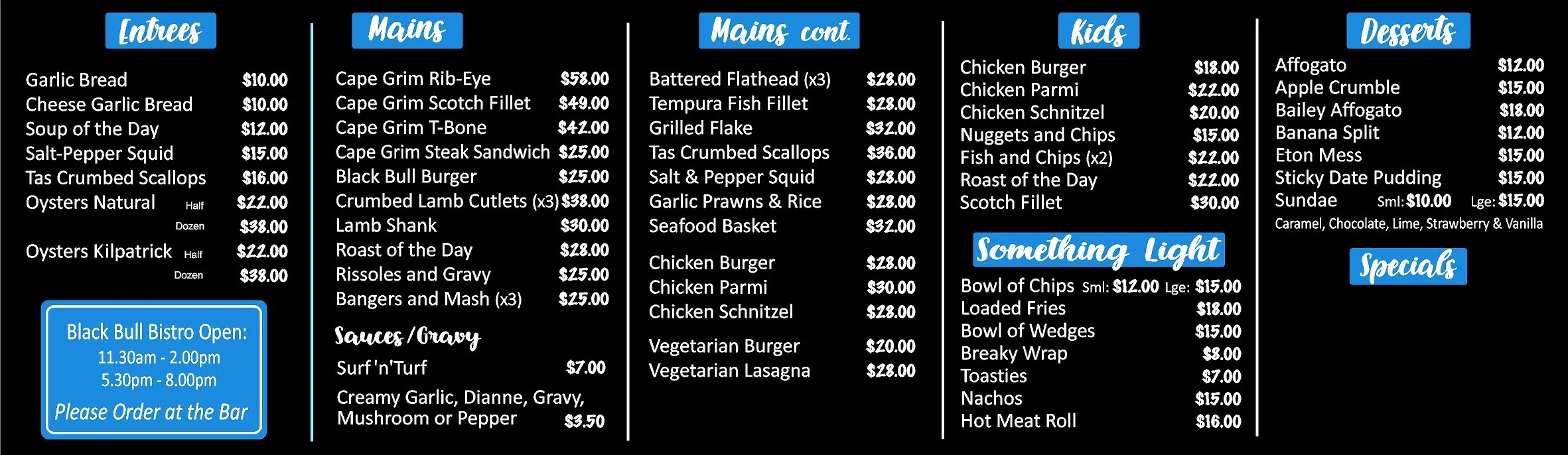 Menu — MARRAWAH INN