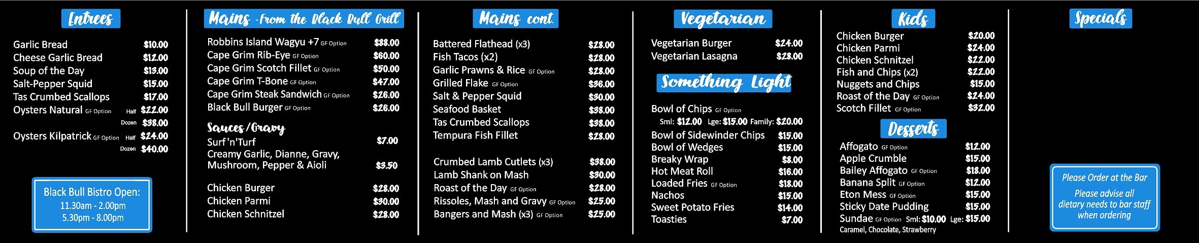 Menu — MARRAWAH INN