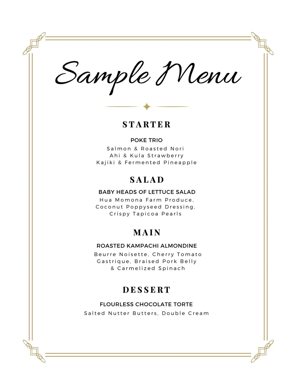 Menu 1 — Ali'i Chefs and Caterers
