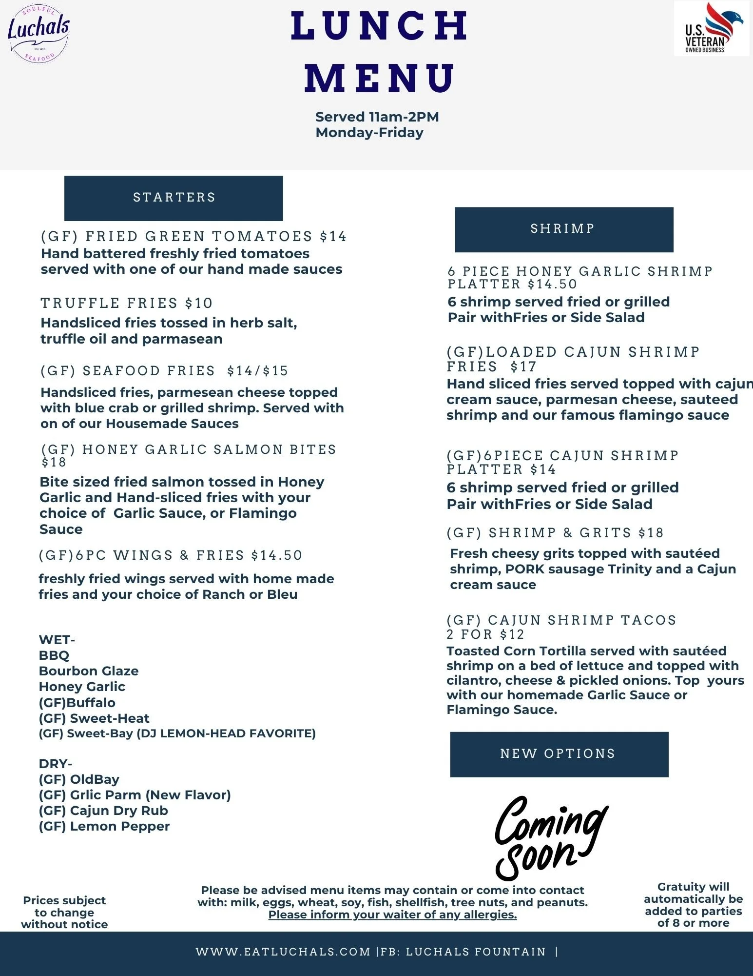 Luchals Menu — Luchals