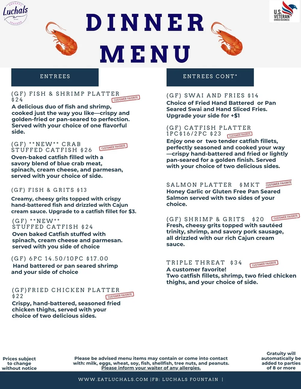 Luchals Menu — Luchals