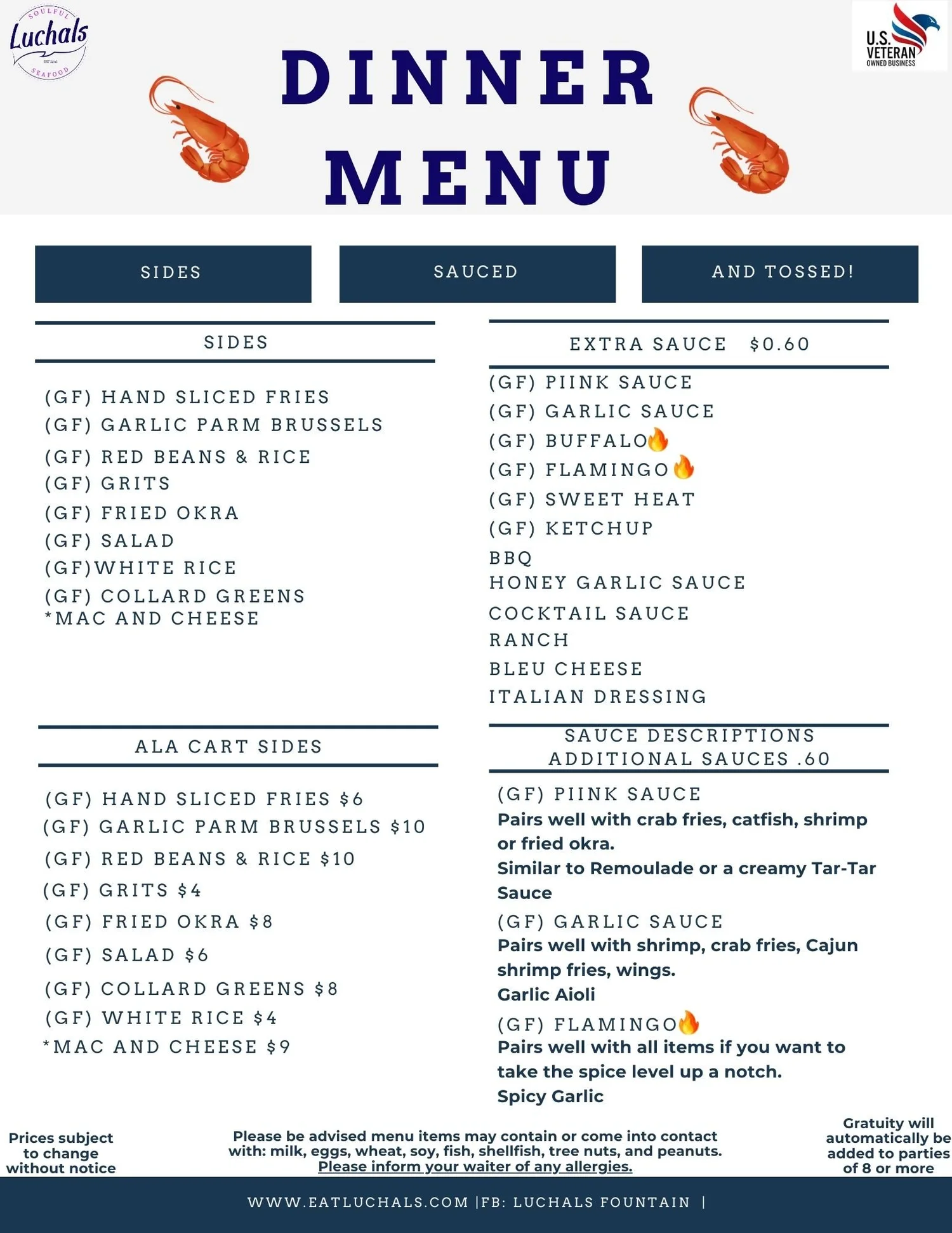 Luchals Menu — Luchals