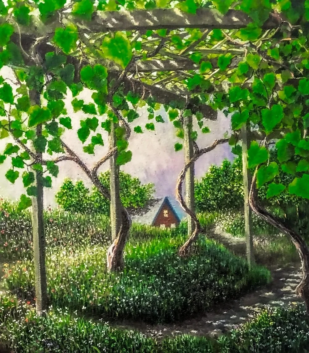 Original Paintings by Daniel Natale-Two Houses Reflected...original oil ...