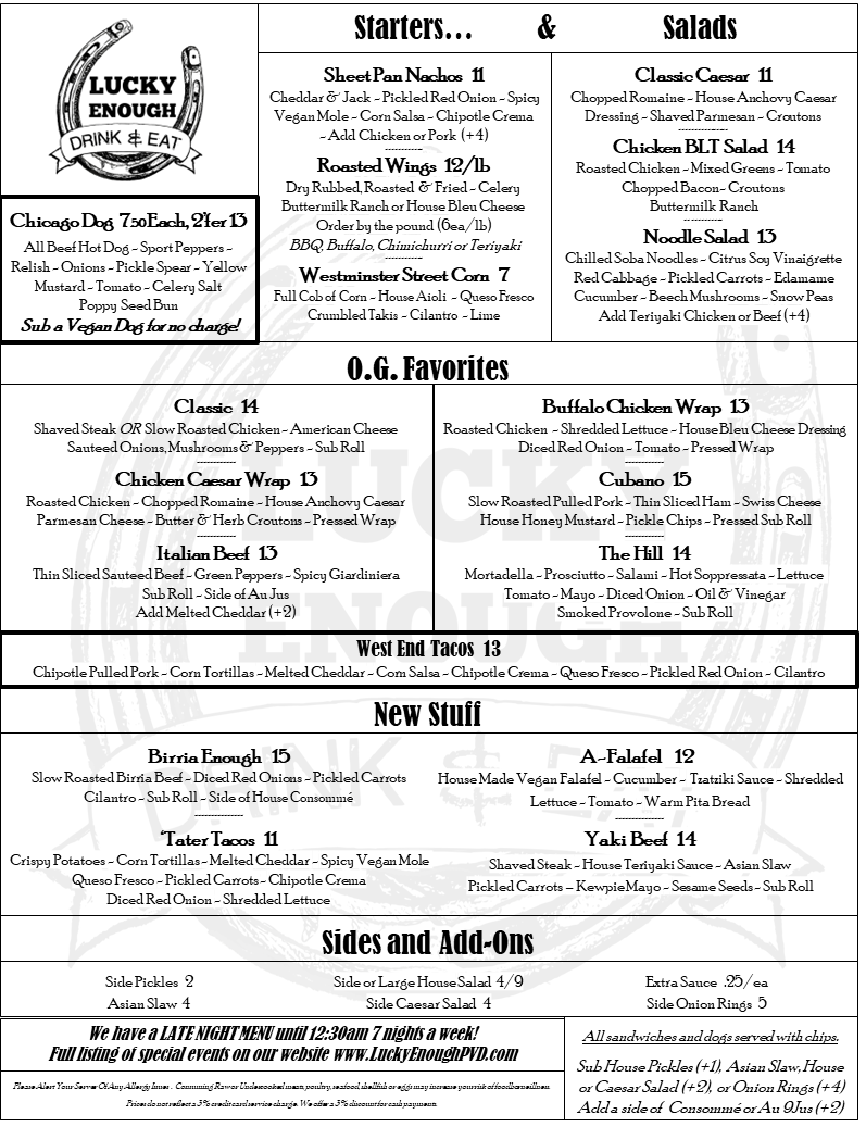 Menu — Lucky Enough