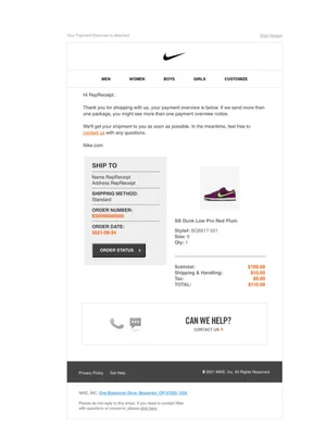 Nike email receipt