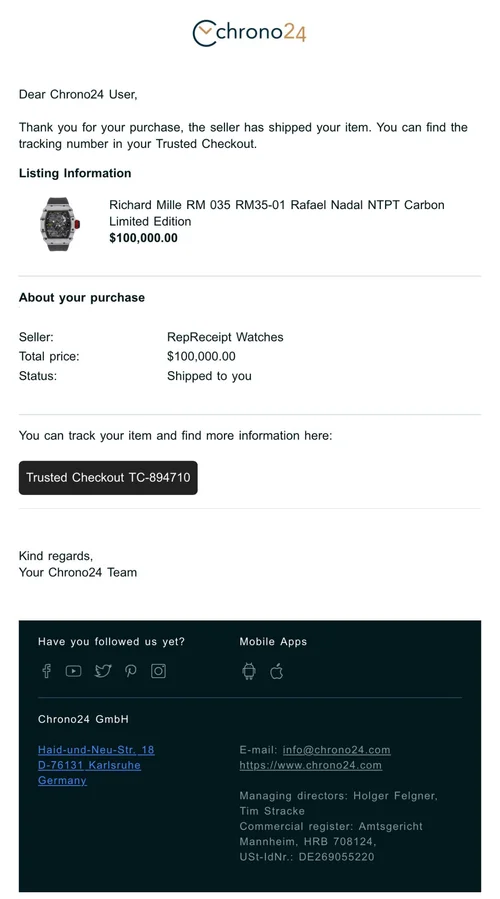 Chrono24 Receipt generator