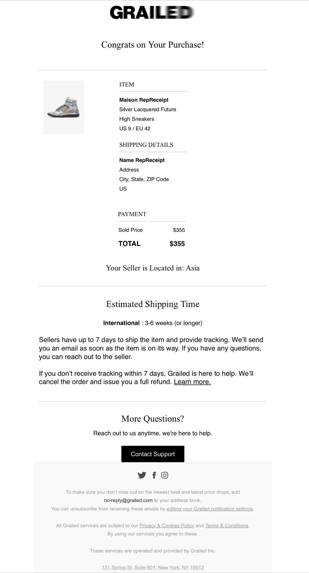 Grailed email receipt
