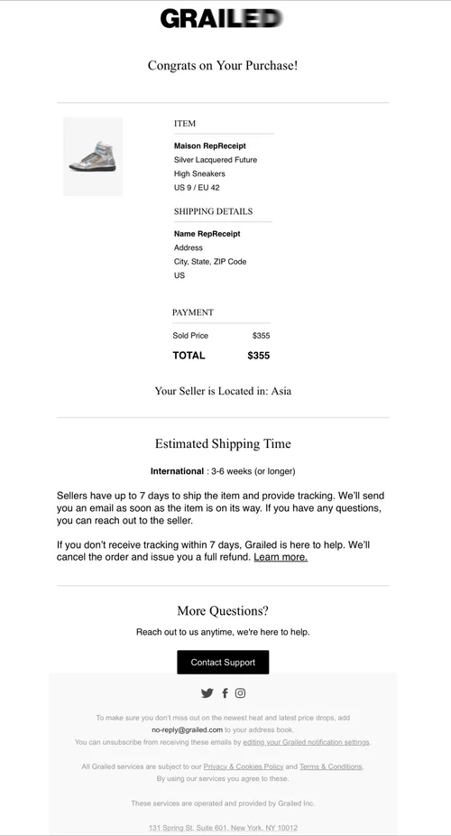 Grailed receipt generator