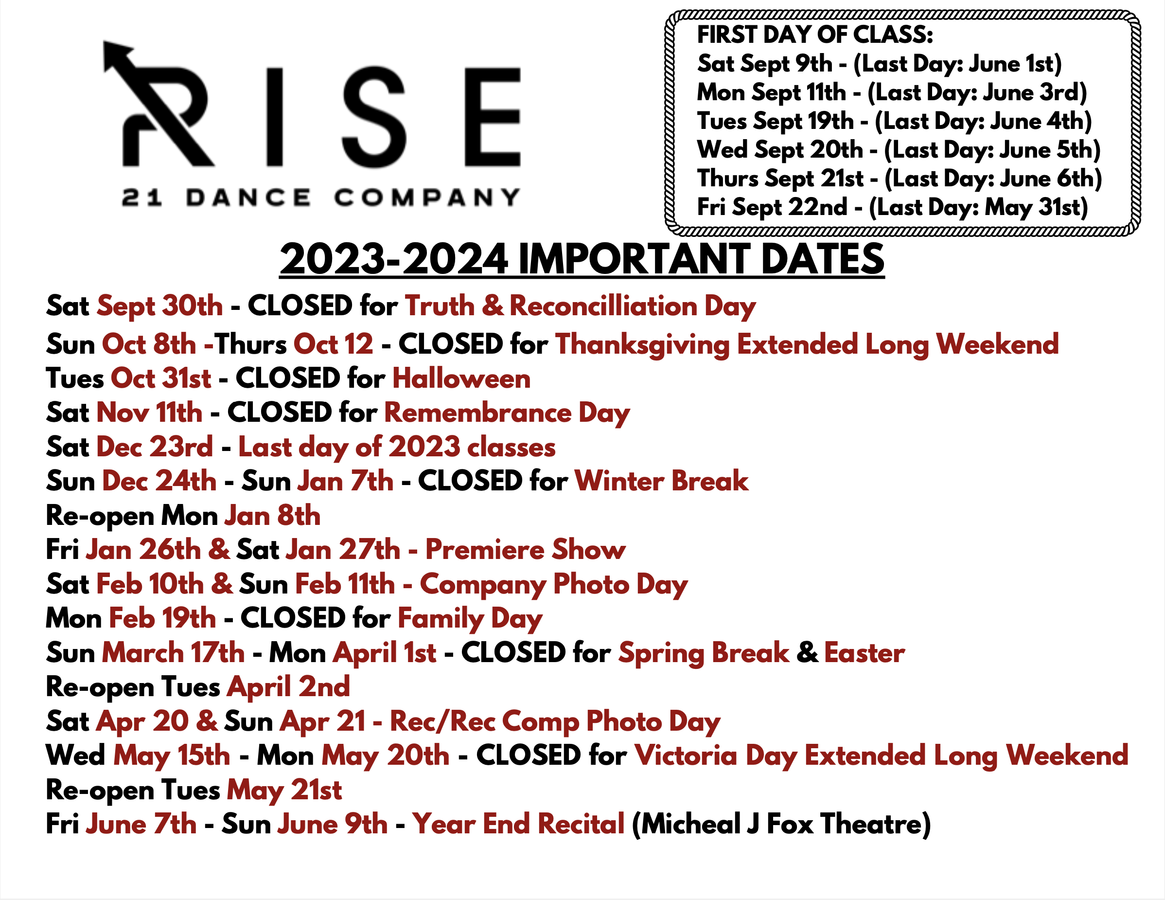 Calendar — Rise 21 Dance Company