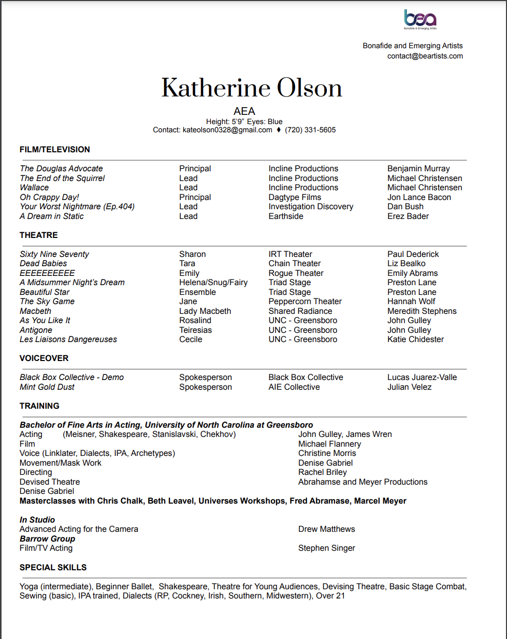 Acting — Kat Olson