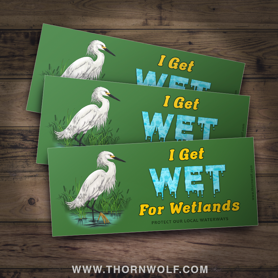 "I Get Wet for Wetlands" Snowy Egret Bumper Sticker — Thornwolf ...