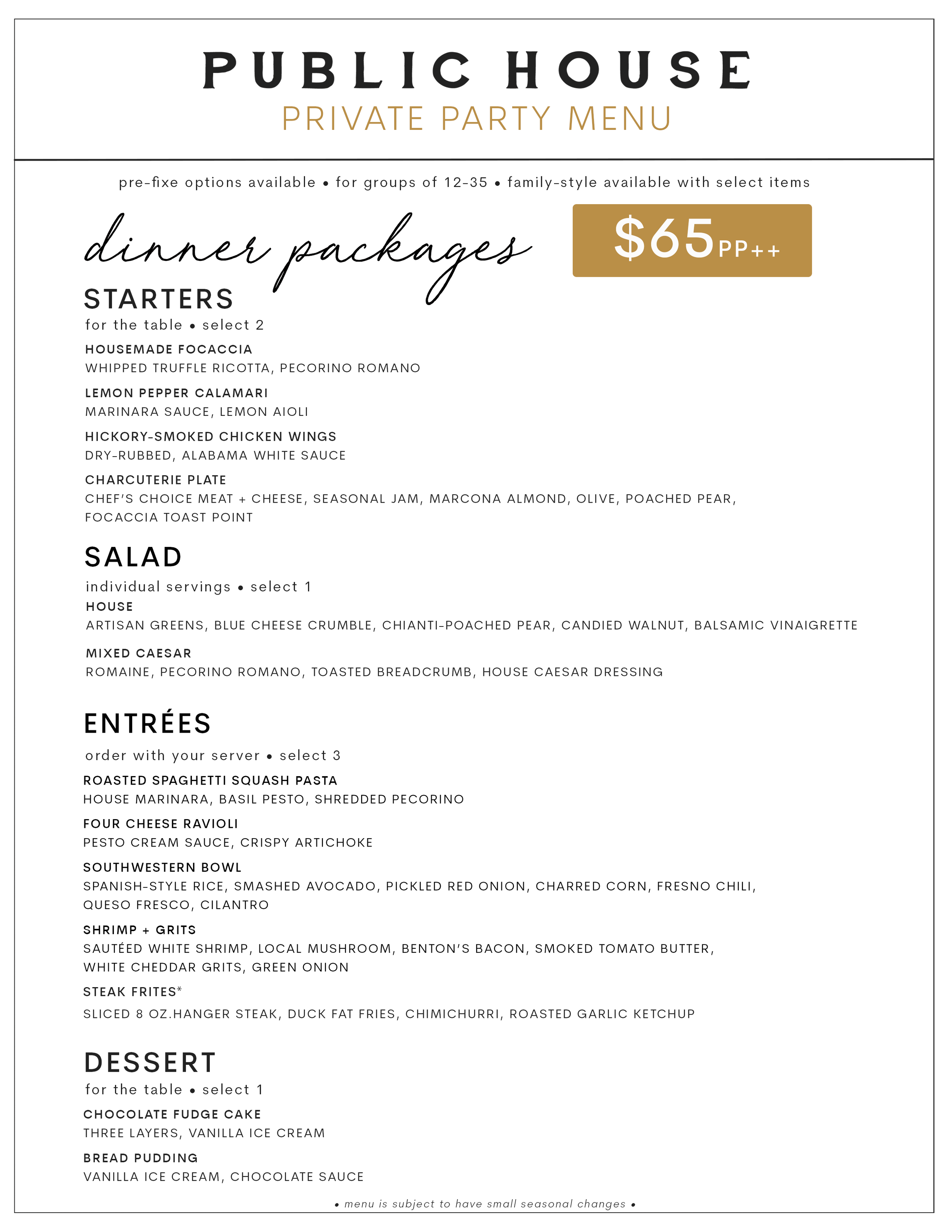 Pre-Fixe Options — Coal Town Public House