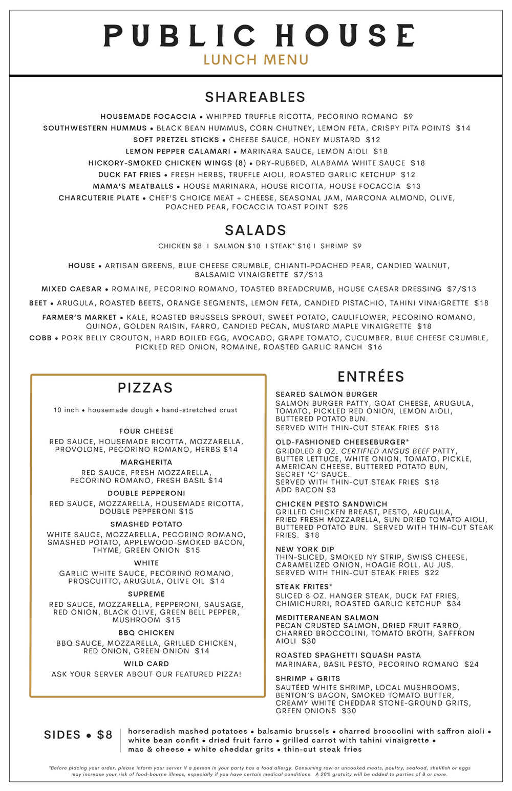 Patio Lunch Menu — Coal Town Public House