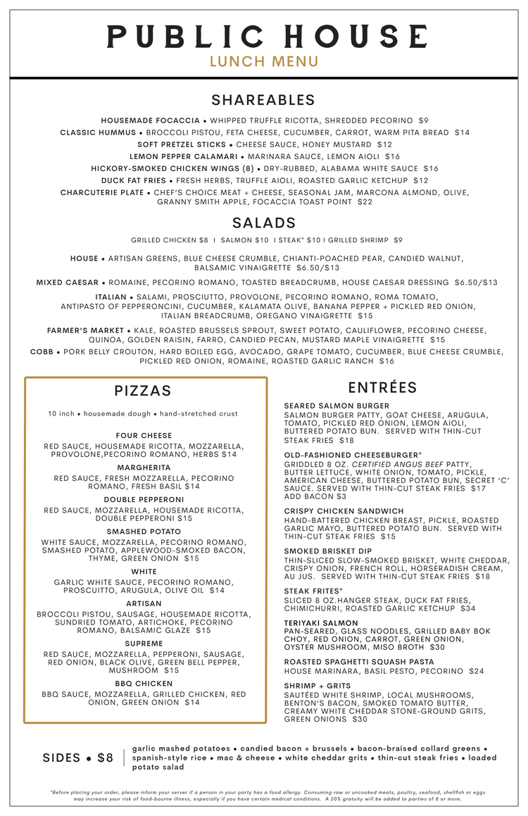 Patio Lunch Menu — Coal Town Public House