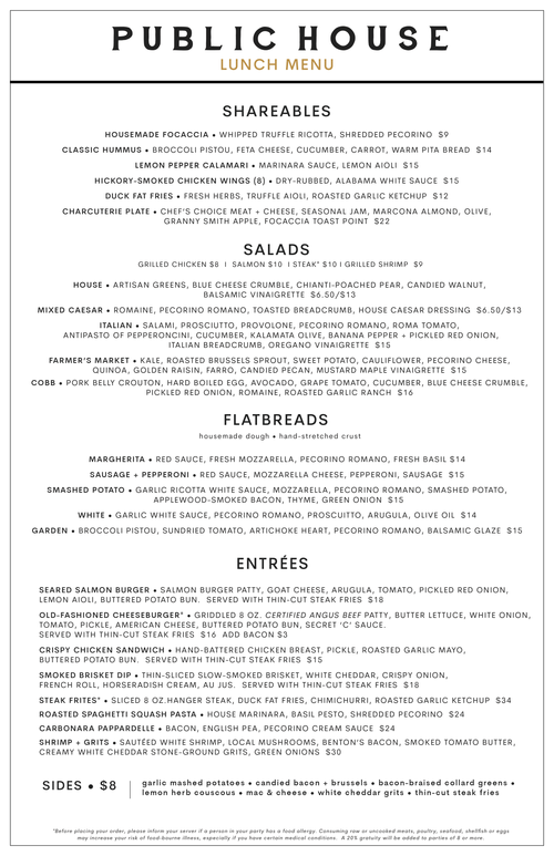 Patio Lunch Menu — Coal Town Public House