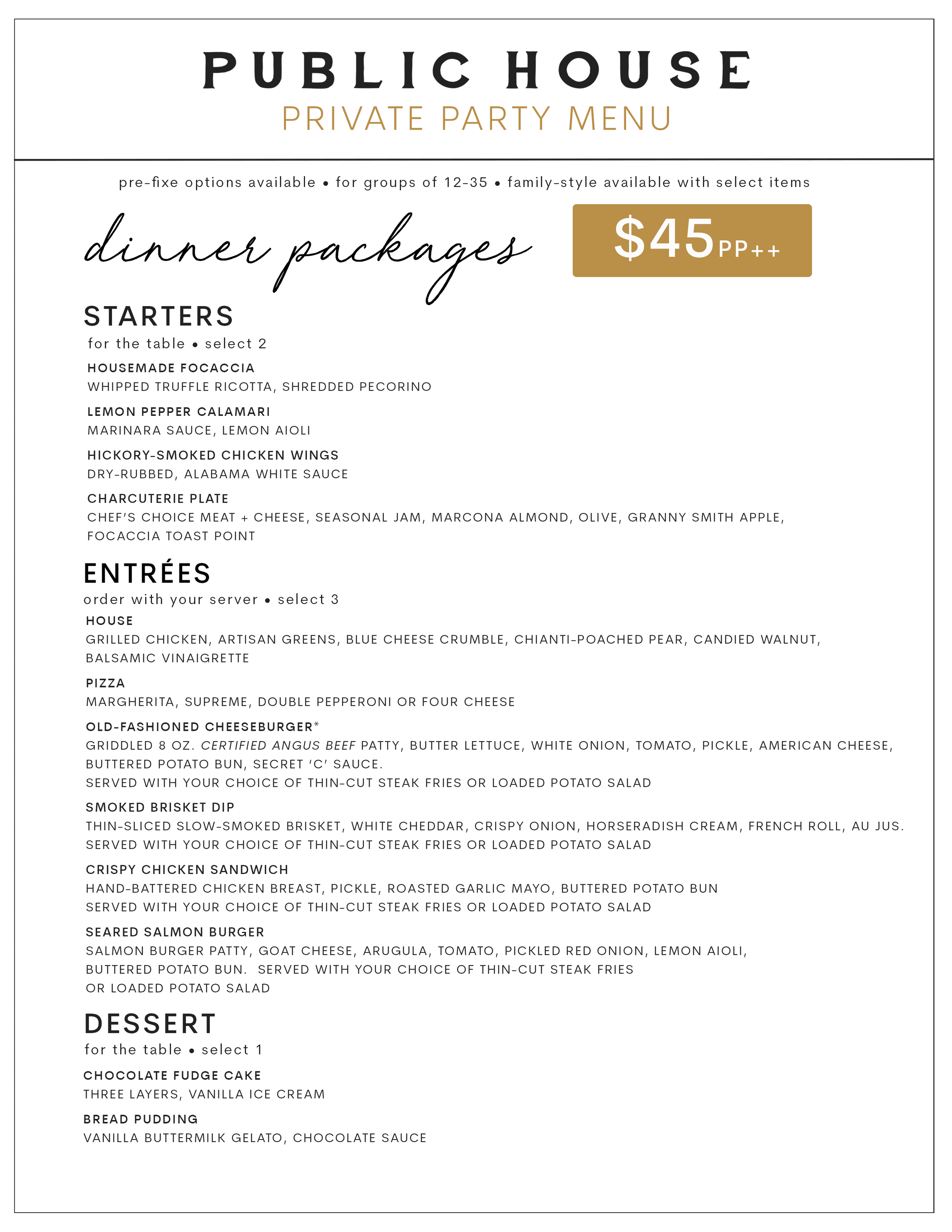 Pre-Fixe Options — Coal Town Public House