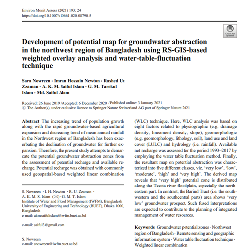 Development of potential map for groundwater abstraction in the northwest region of Bangladesh ...