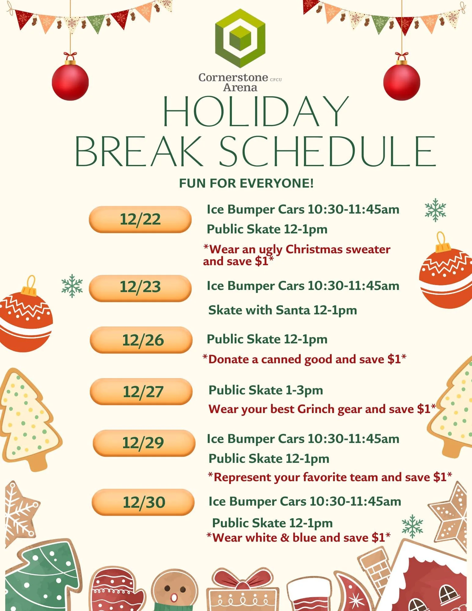 Cornerstone Arena Holiday Schedule — Discover Lockport