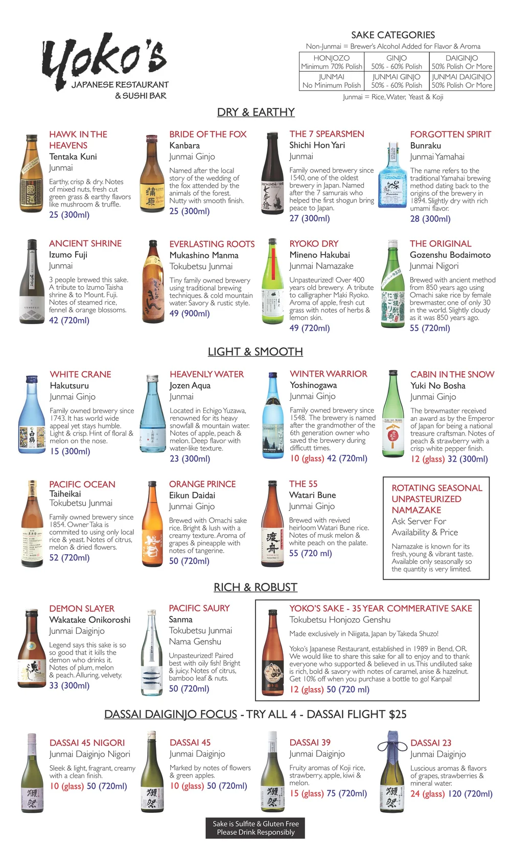Beverage Menu | Yoko's Japanese Restaurant & Sushi Bar
