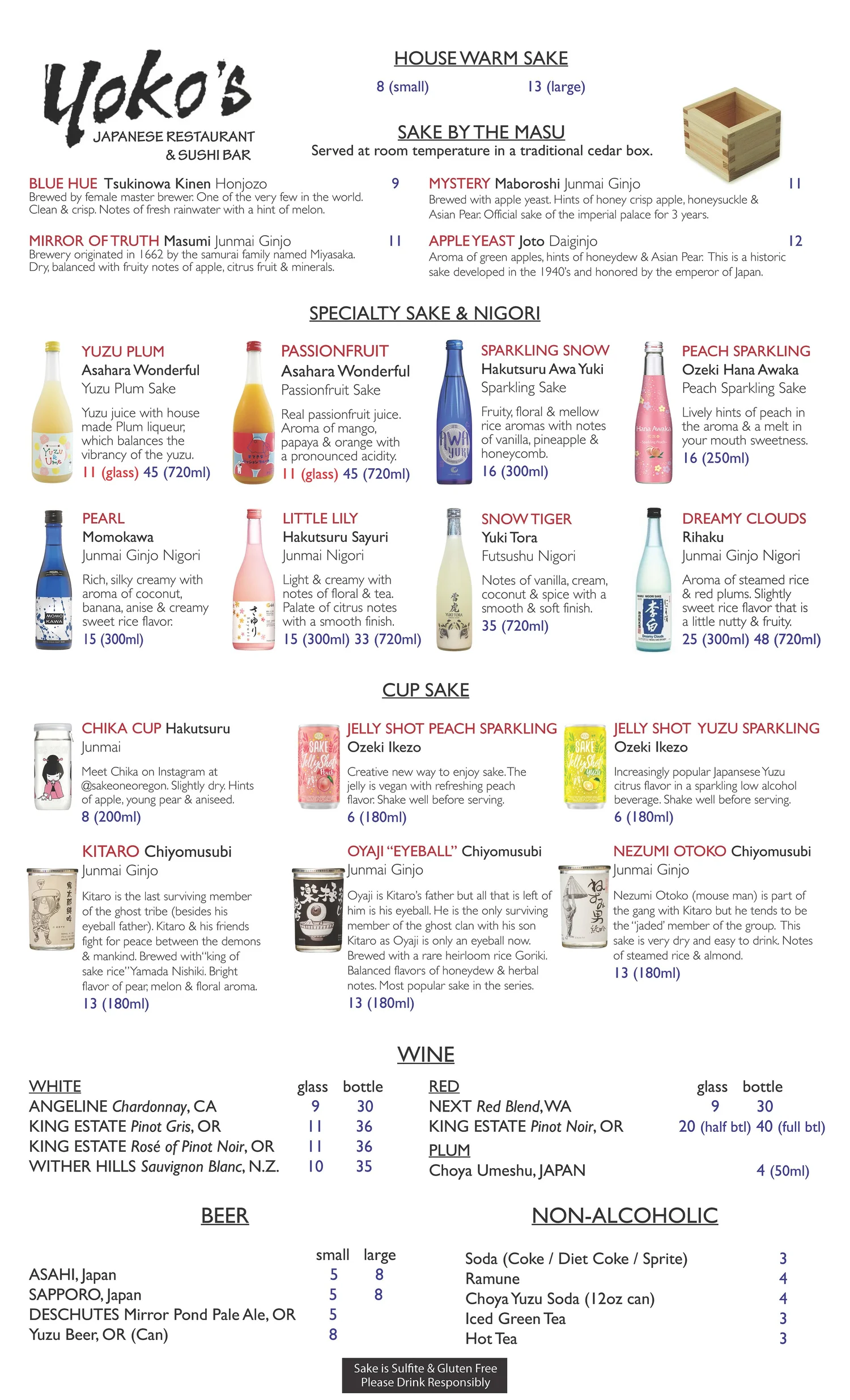 Beverage Menu | Yoko's Japanese Restaurant & Sushi Bar