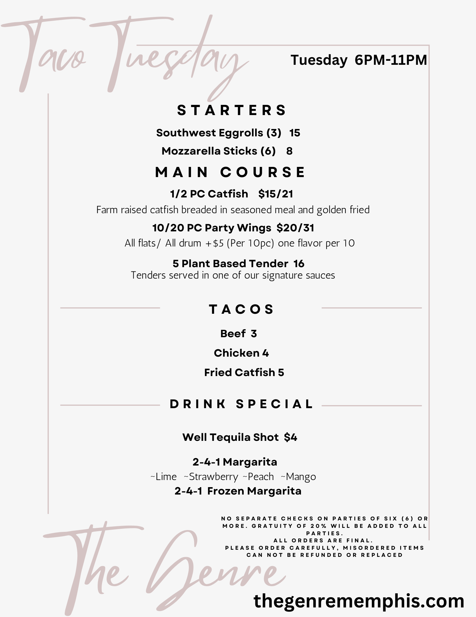 Menu — The Genre Memphis