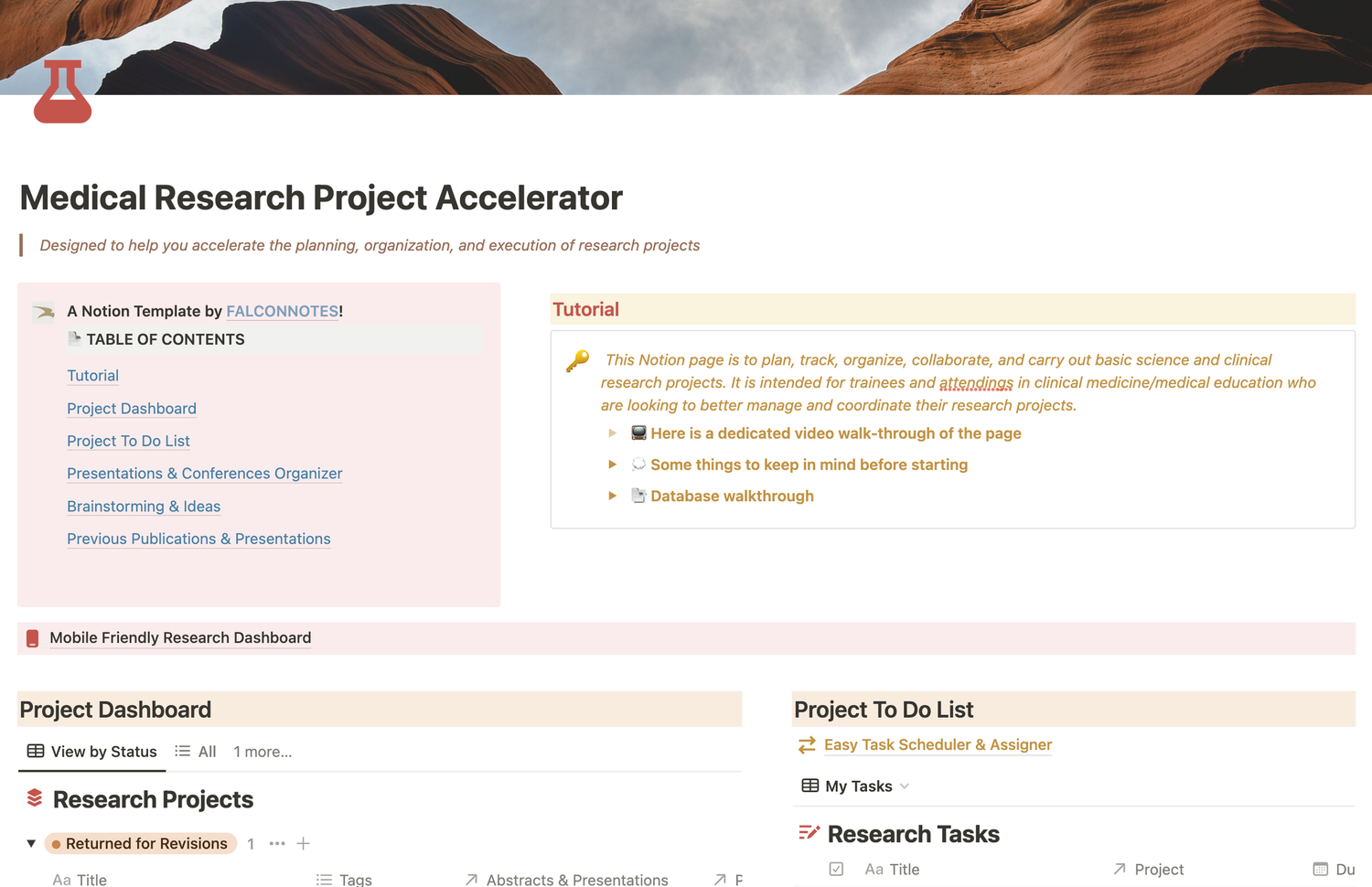 Medical Research Project Accelerator Notion Template — FALCONNOTES