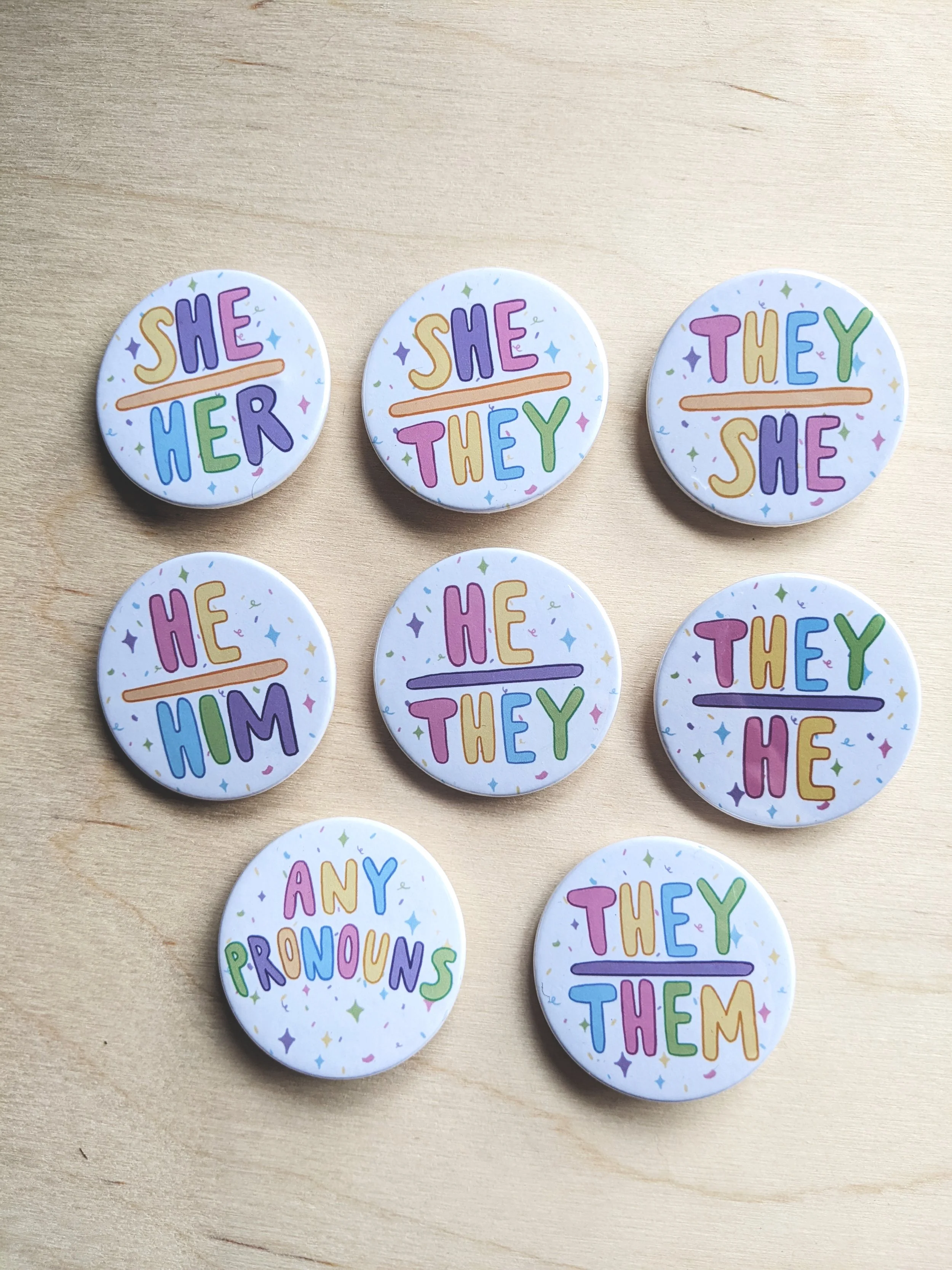 Pronoun Badges — Theo Blue Illustration