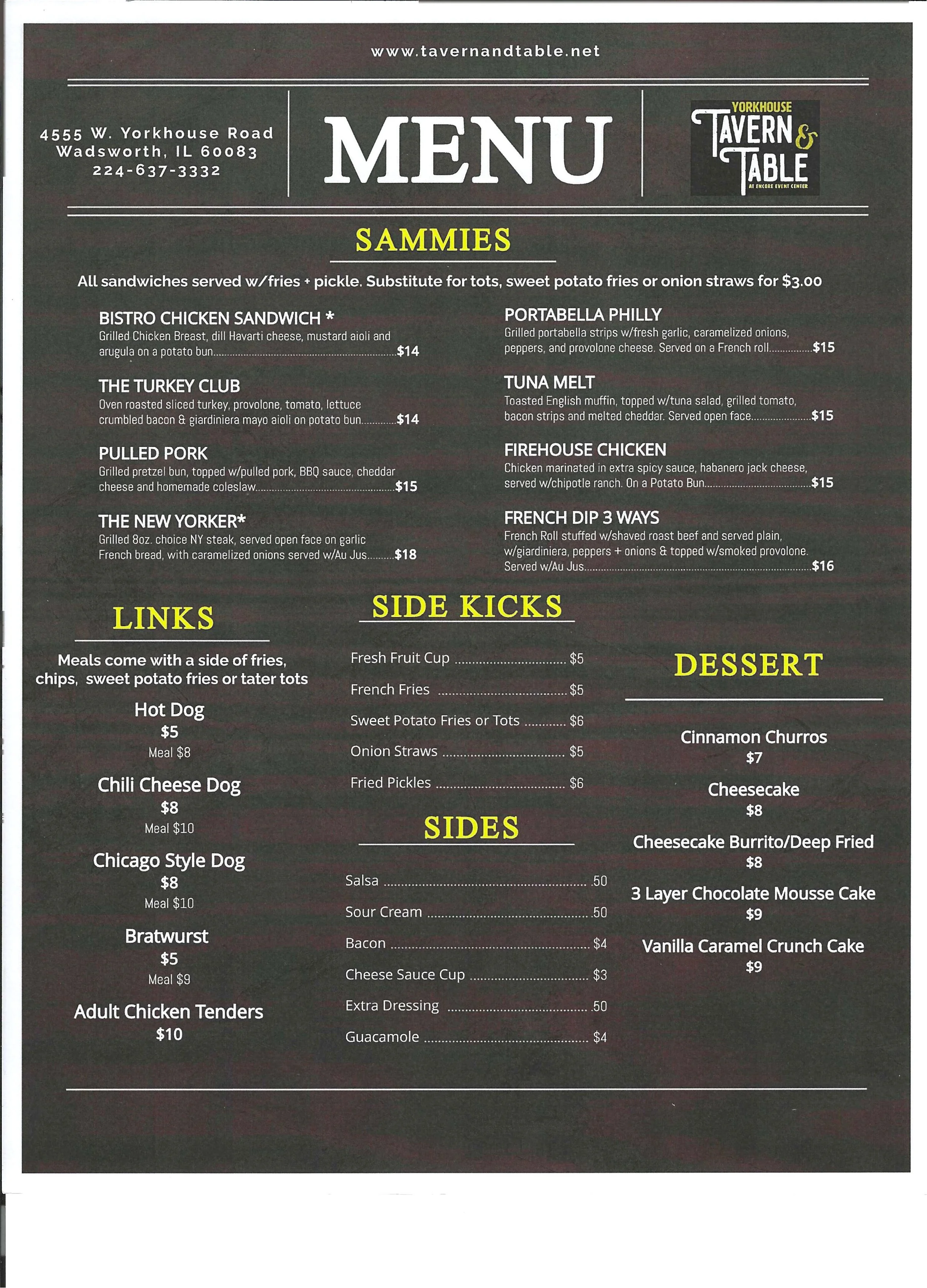 Menu — Tavern & Table