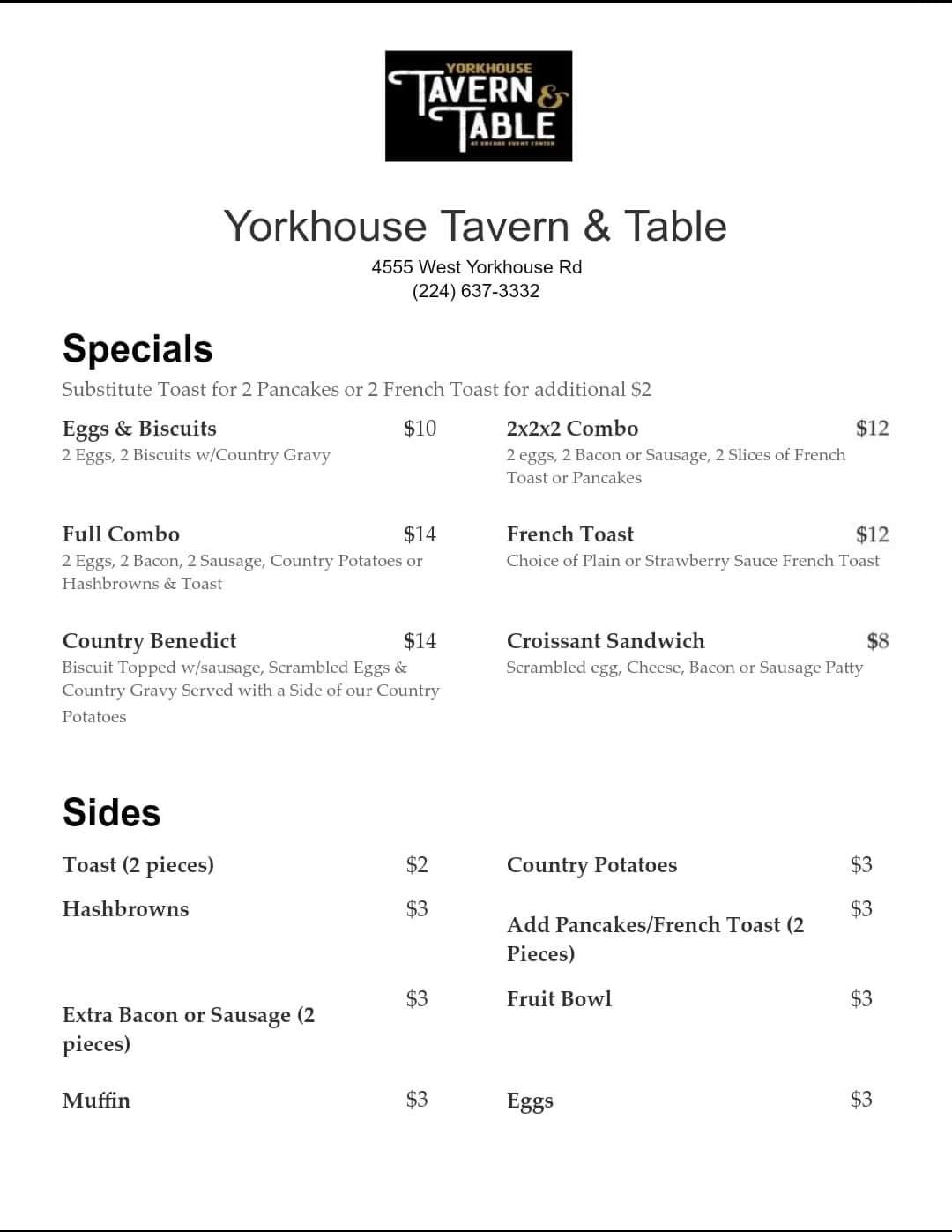 Menu — Tavern & Table