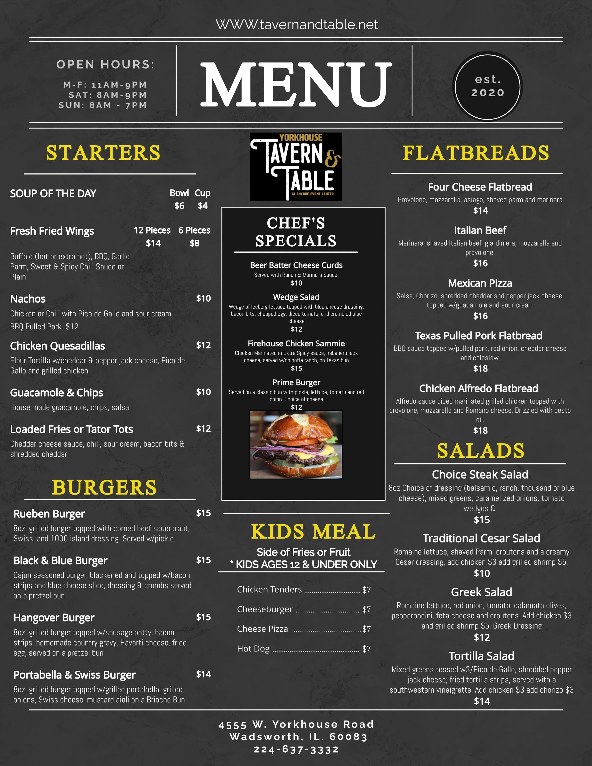 Tavern And Table Menu | Cabinets Matttroy