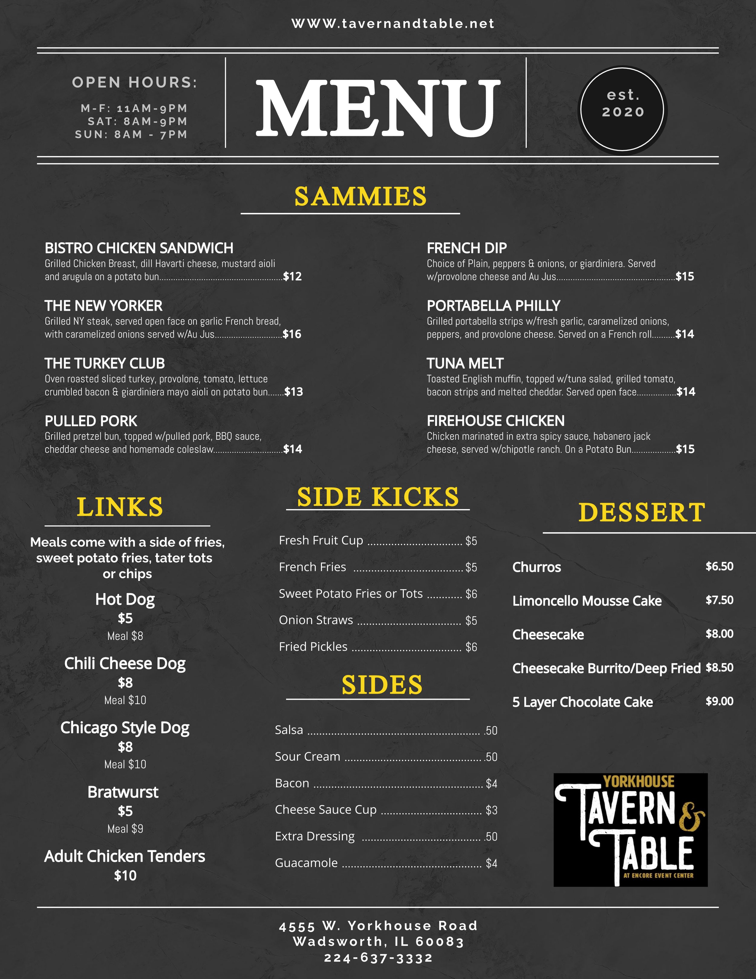 Tavern And Table Menu | Cabinets Matttroy