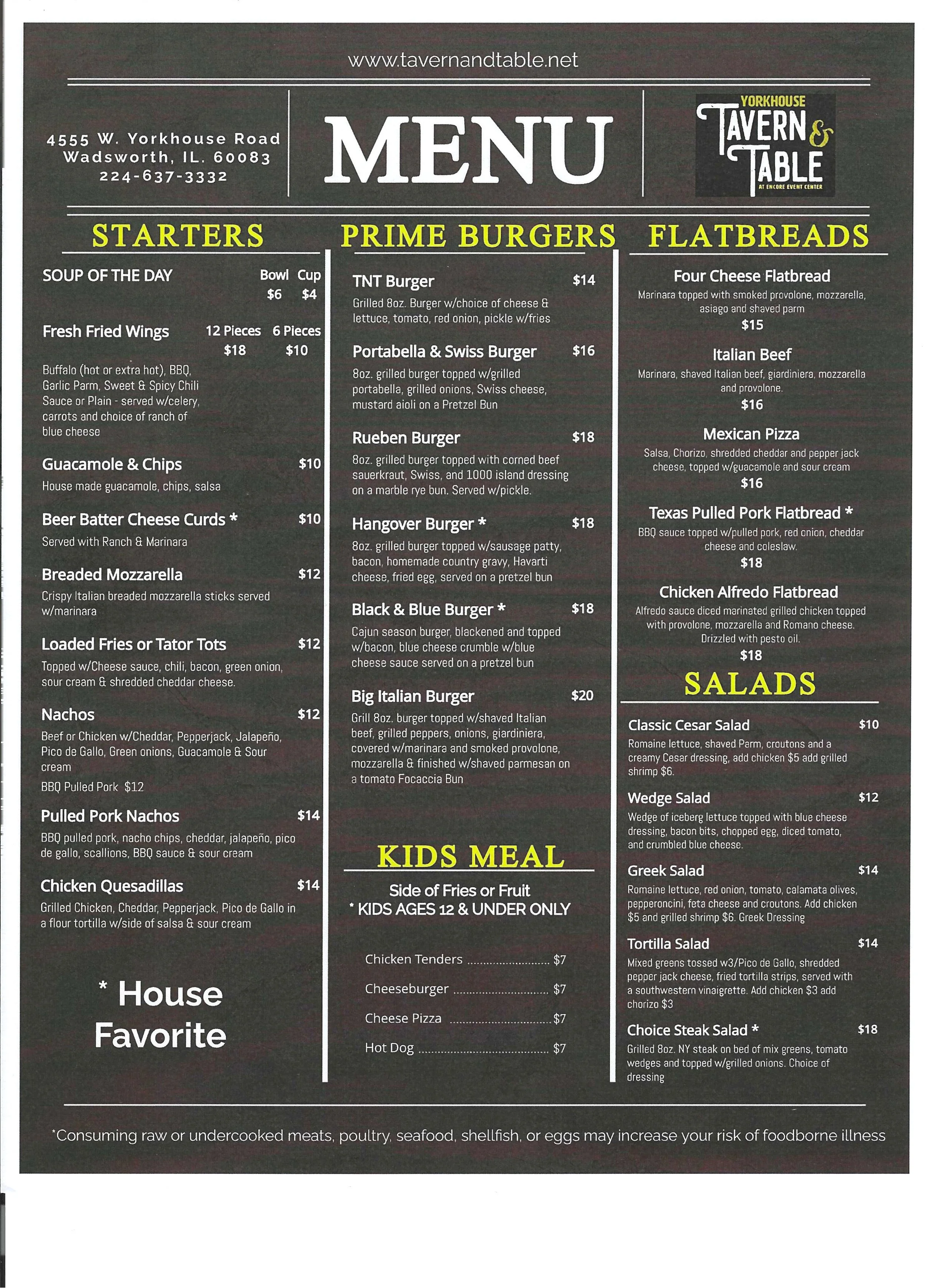 Menu — Tavern & Table