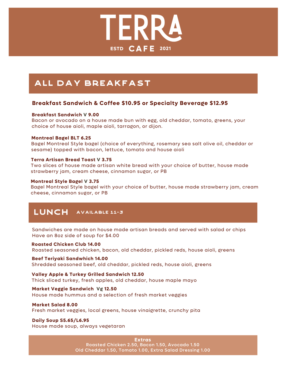 The Kitchen Menu — Terra Cafe