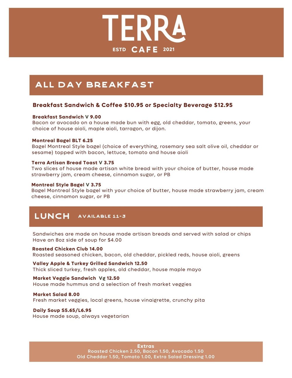 The Kitchen Menu — Terra Cafe