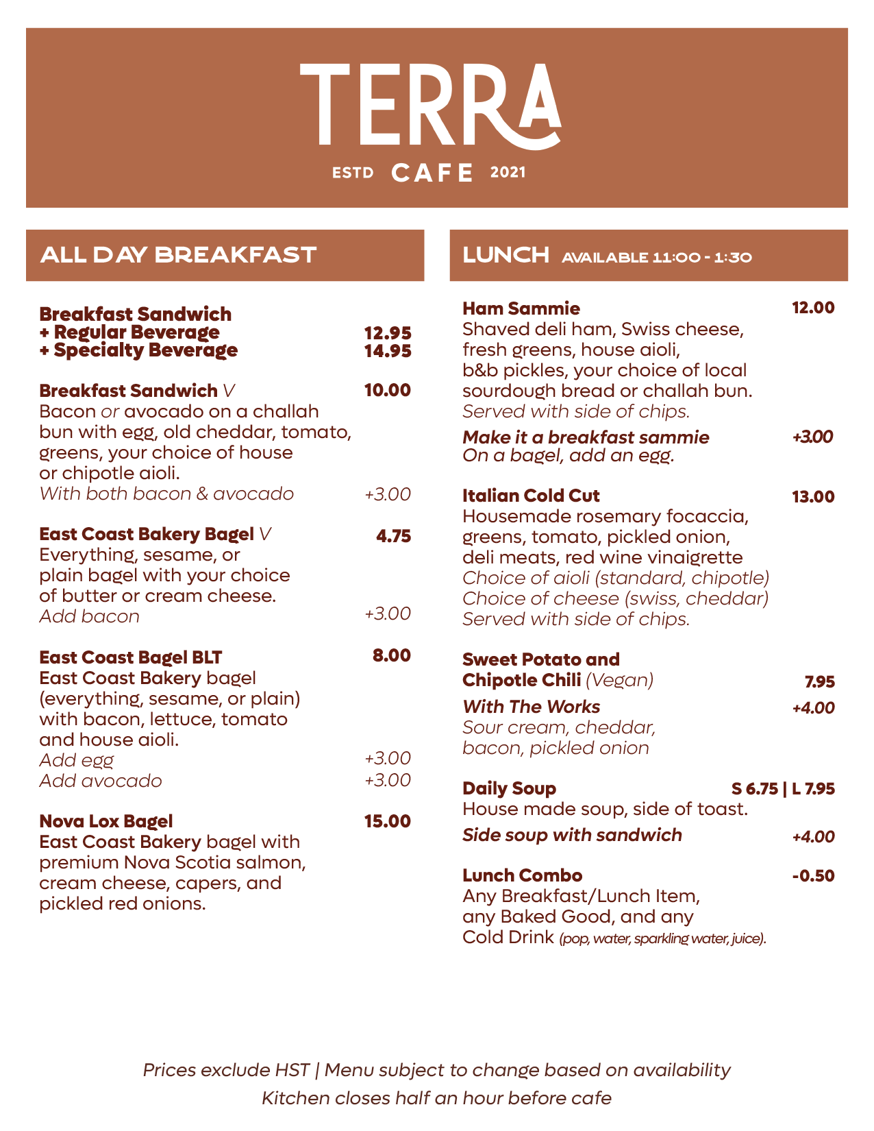 The Kitchen Menu — Terra Cafe
