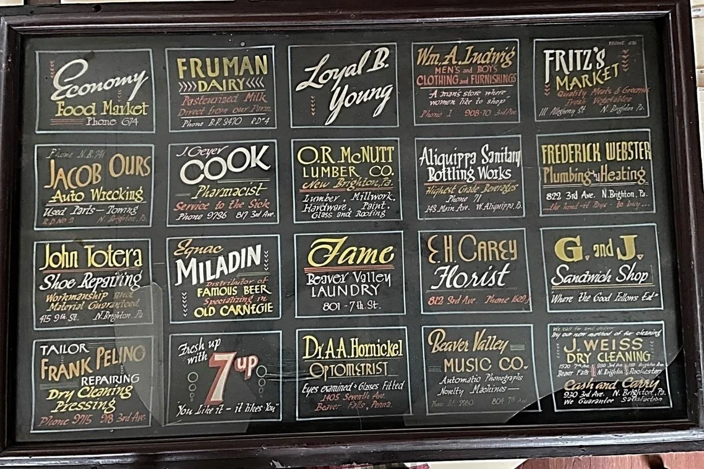 Hand-Painted Framed Advertisement Display — New Brighton Historical Society