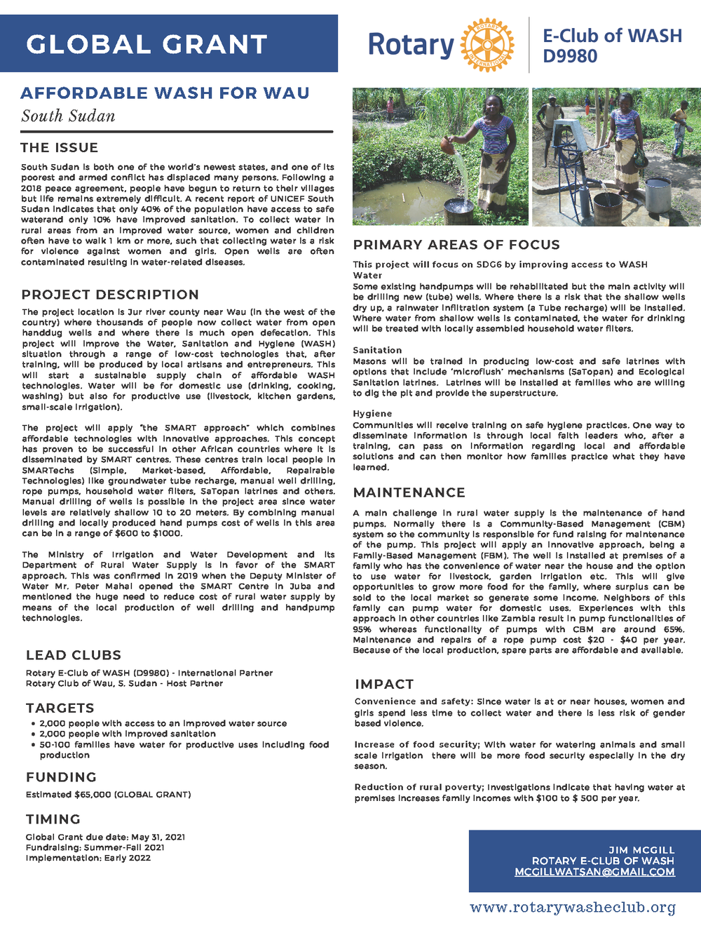 Rotary Global Grant: Affordable WASH for Wau, South Sudan — Water for ...