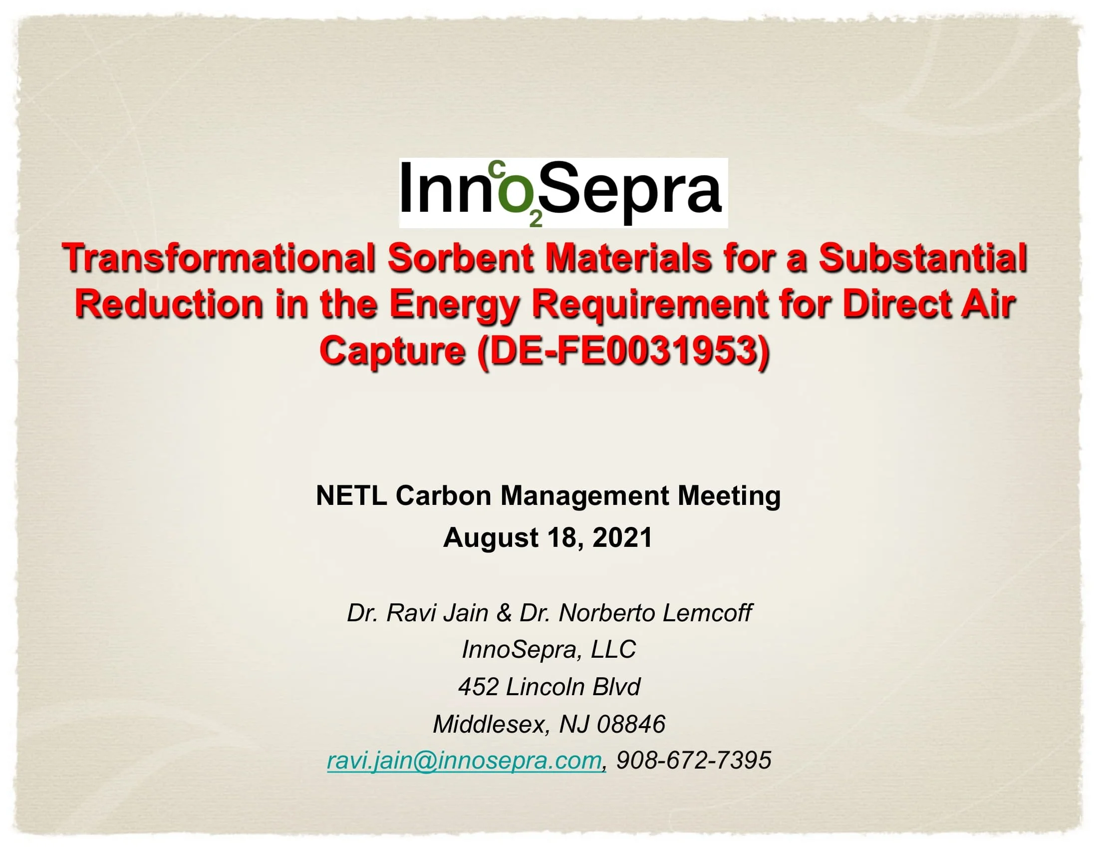 DAC - NETL Presentation — Innosepra