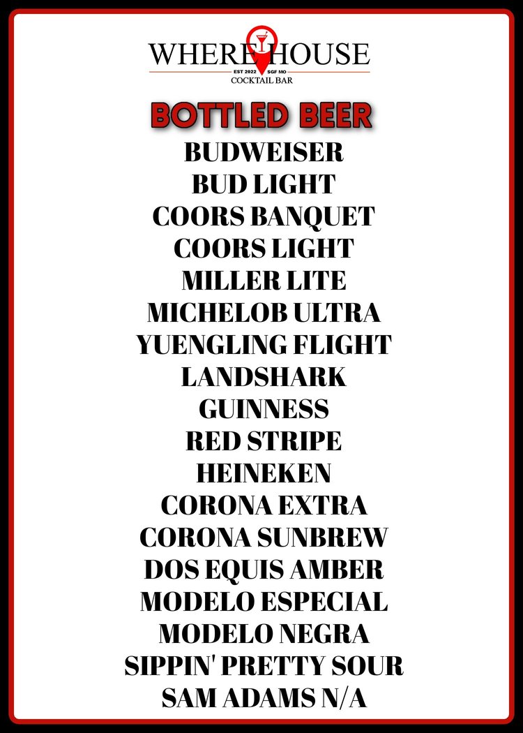 MENUS — WHERE HOUSE BAR SPRINGFIELD MO