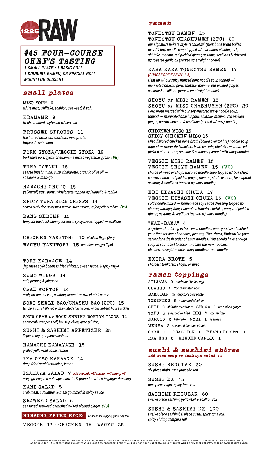 menu — 1225 Raw
