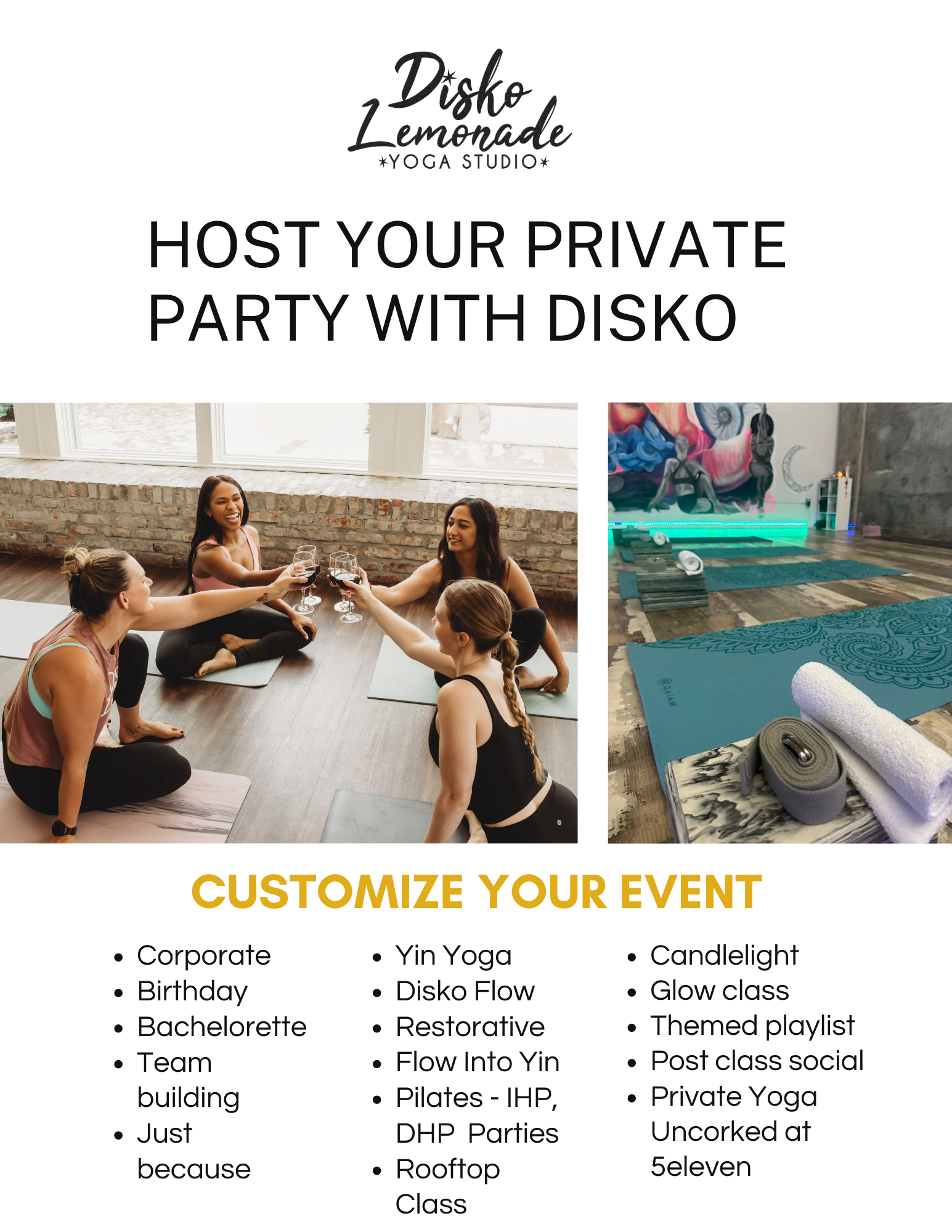 Private Events — Disko Lemonade Yoga | Pensacola, Florida