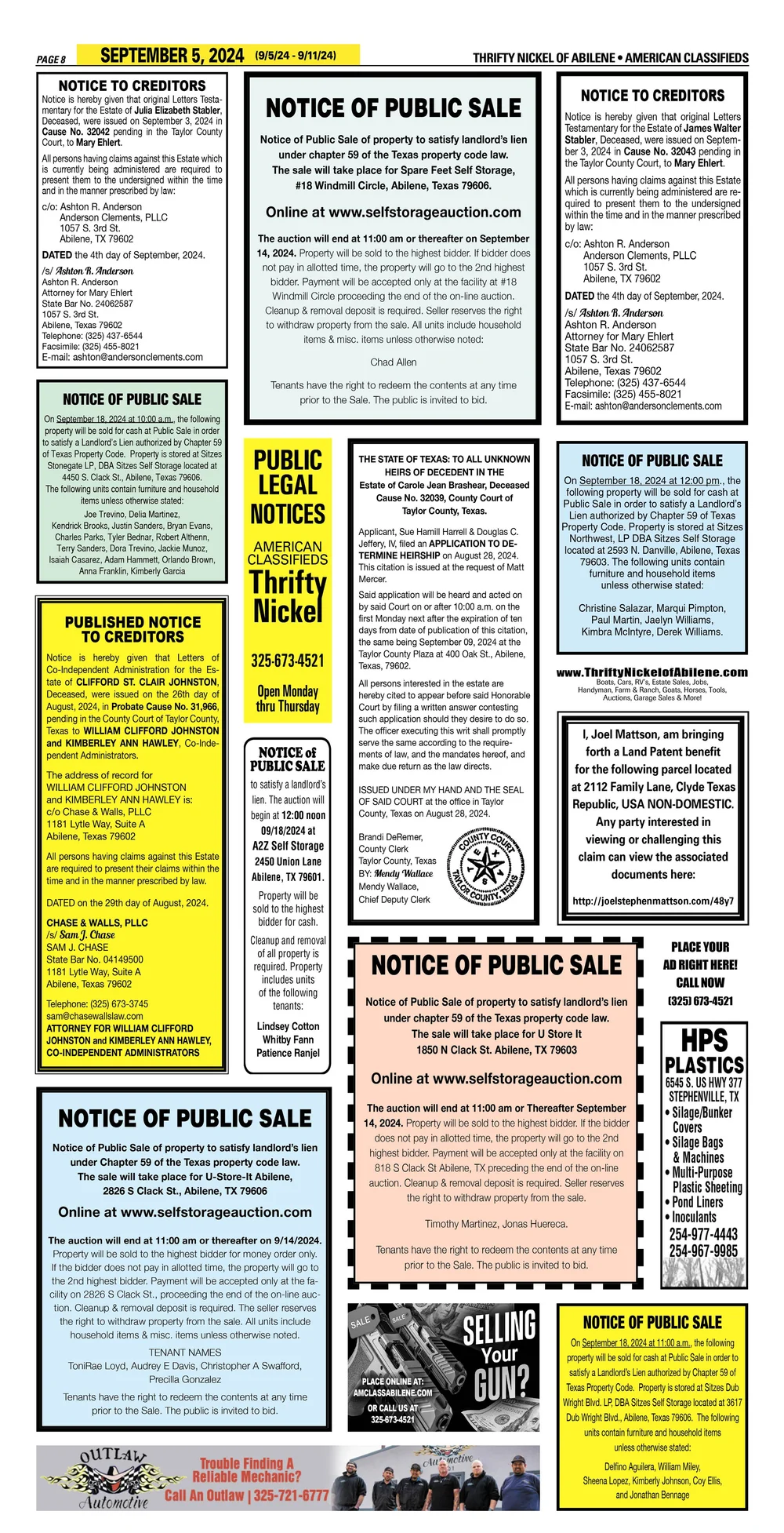 PUBLIC Notices - Thrifty Nickel of Abilene - American Classifieds ...