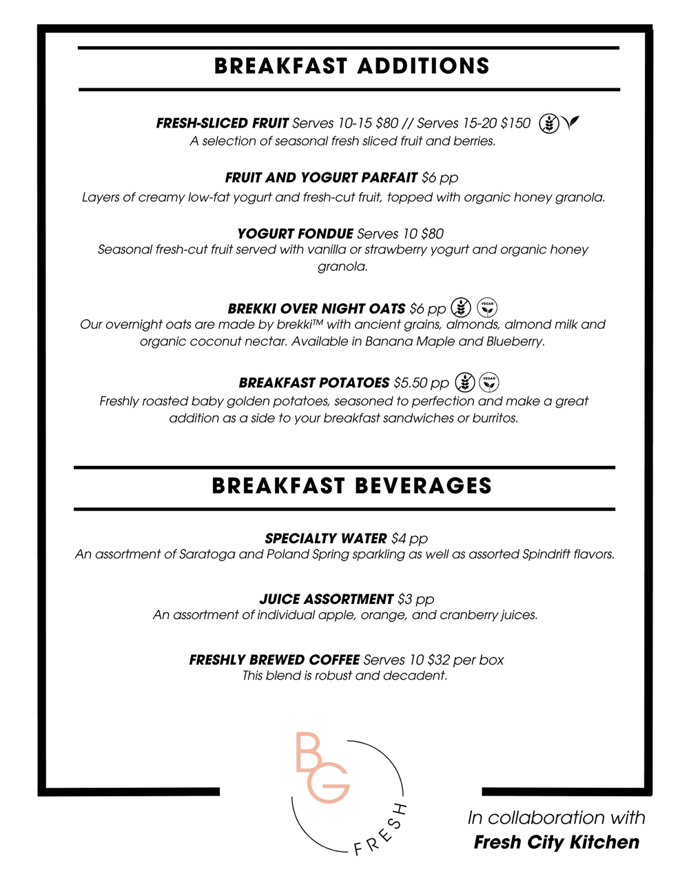 BG Fresh, Drop-Off Catering — BG Catering Concepts
