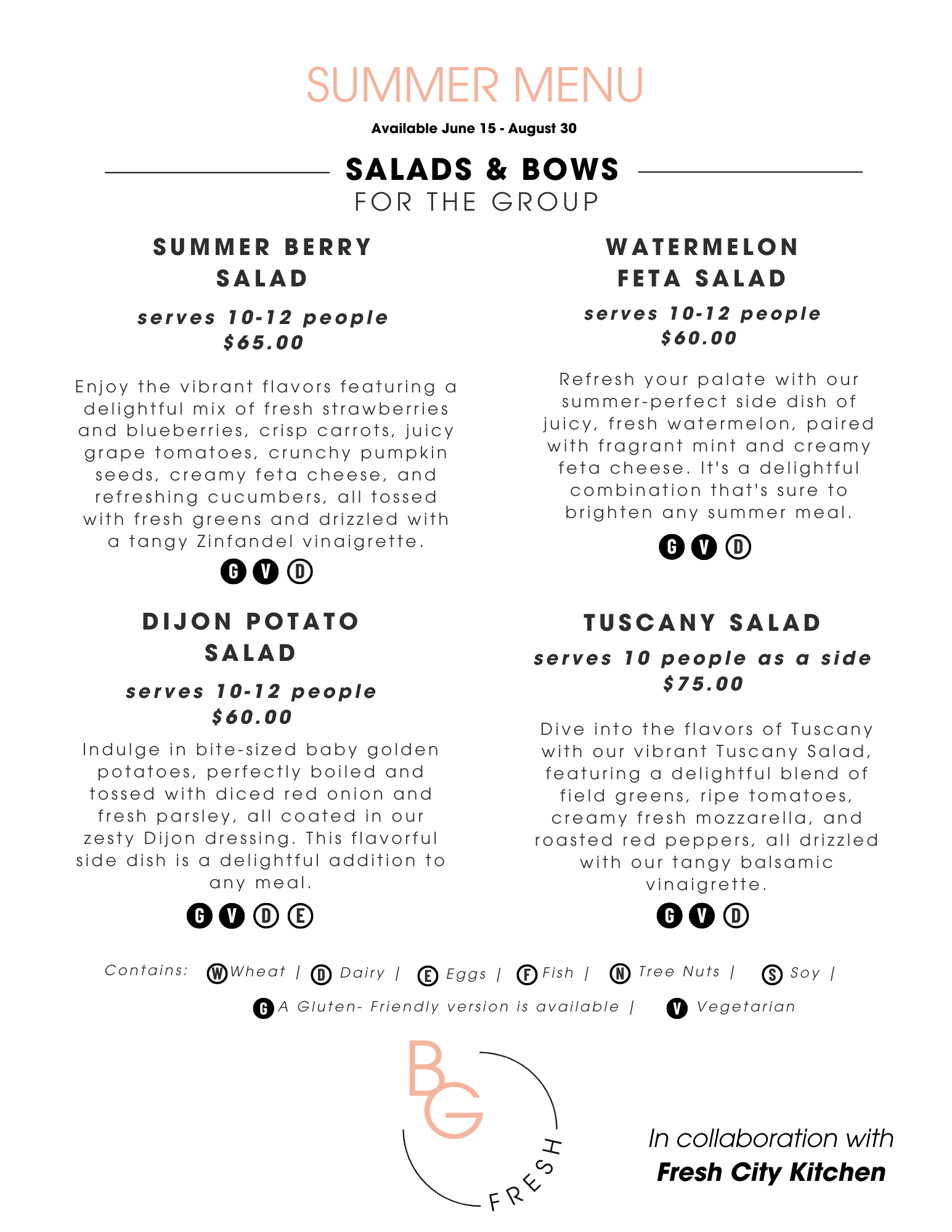 BG Fresh, Drop-Off Catering — BG Catering Concepts